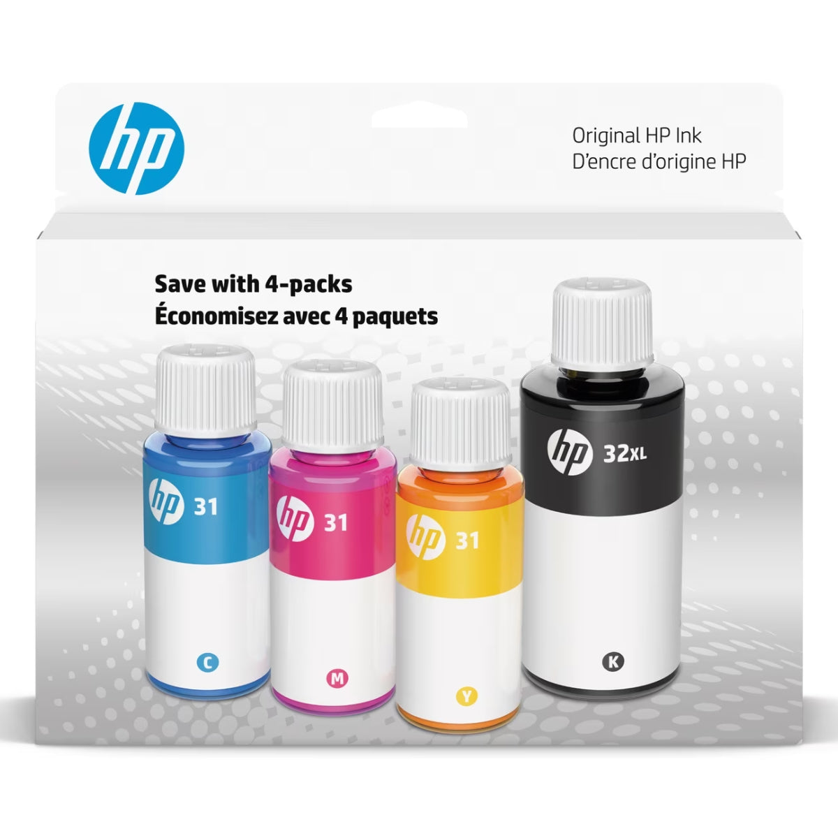 HP 31/32XL (7E6X7AN) 4-Pack Black and Color Original Inkjet Bottle ...